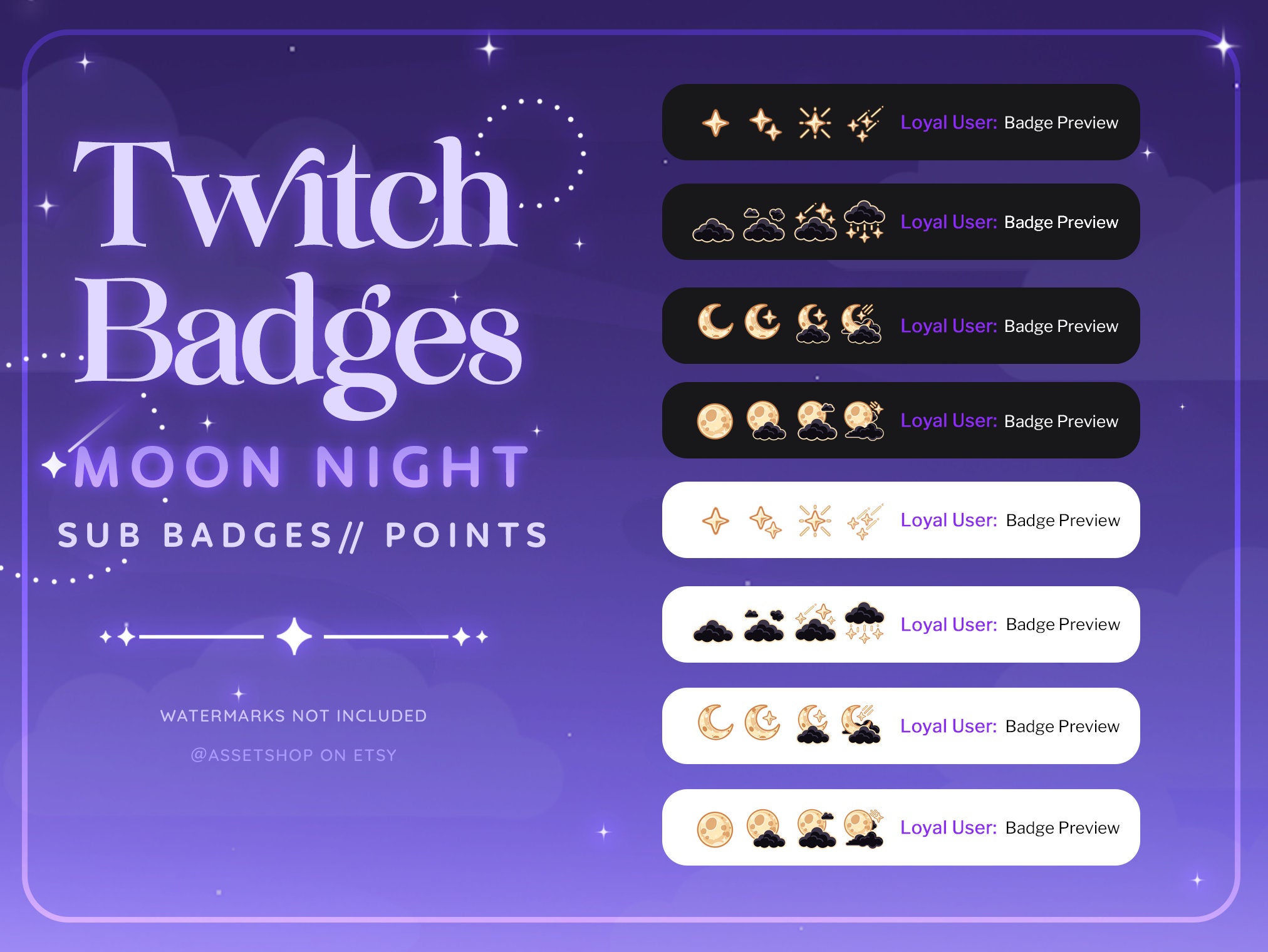 Moon Night Twitch Sub Badges |dark Fantasy Streamer Icons | Midnight ...