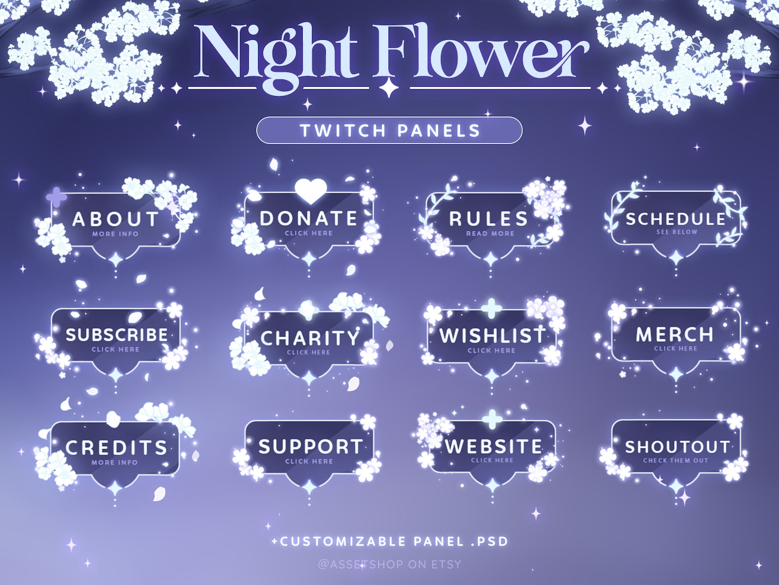 Night Flower Twitch Streamer Set Vtuber Overlay Background Glowing ...