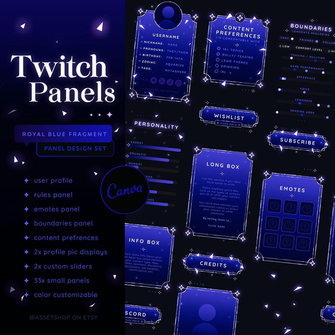 Royal Blue Fragment Twitch Stream Panels - Customizable Canva | Starry ...
