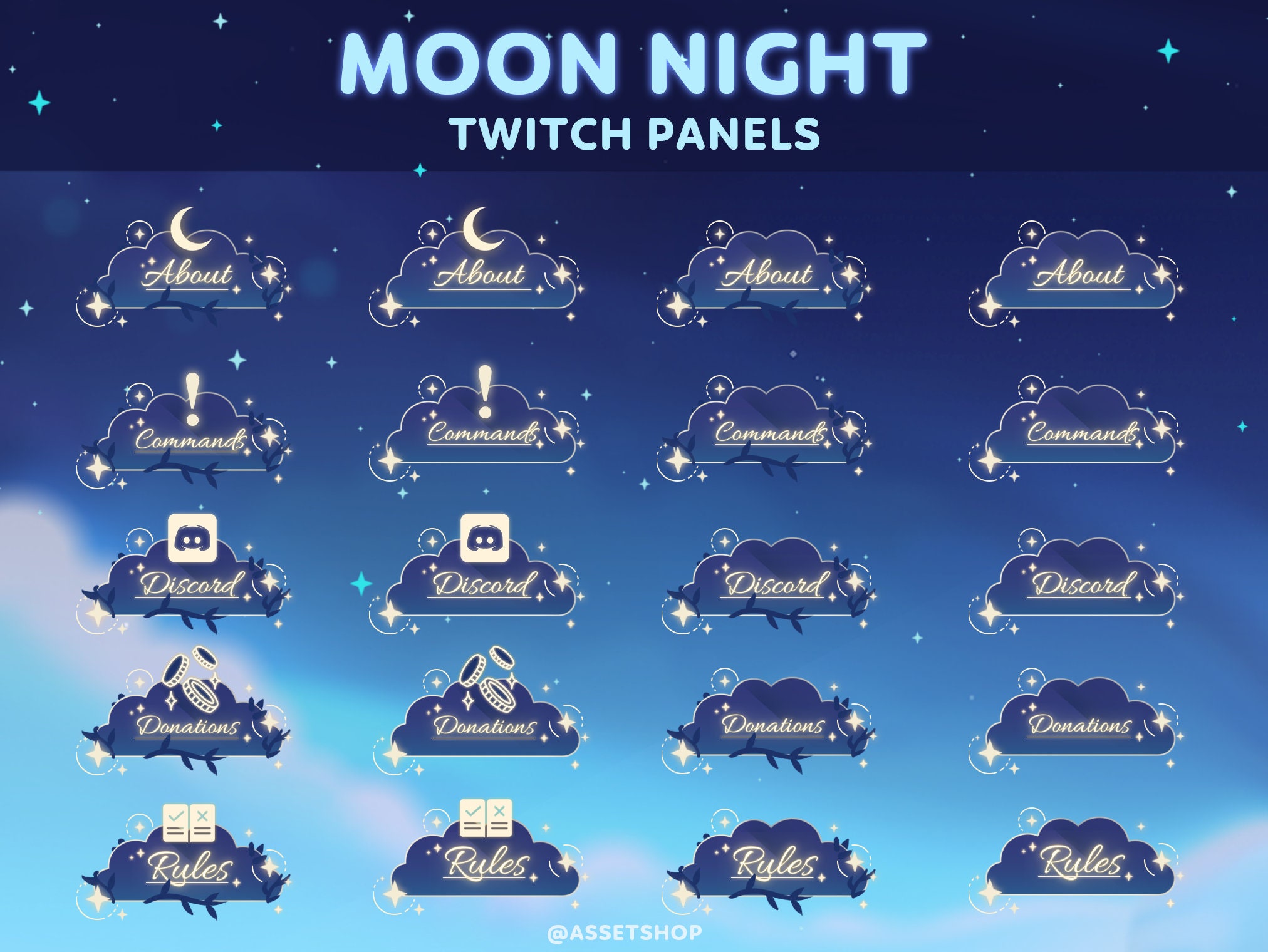 Moon Night Twitch Panels | Stream Info | Glowing Starry Cloud | Night ...