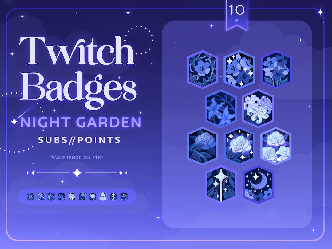 Night Garden Twitch Streamer Sub Badges | Blue Blooming Channel Rewards ...