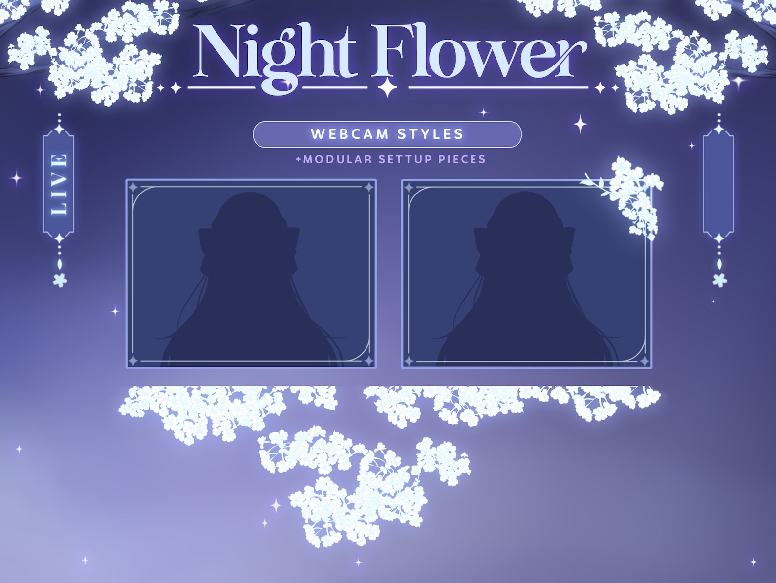 Night Flower Twitch Streamer Set Vtuber Overlay Background Glowing ...