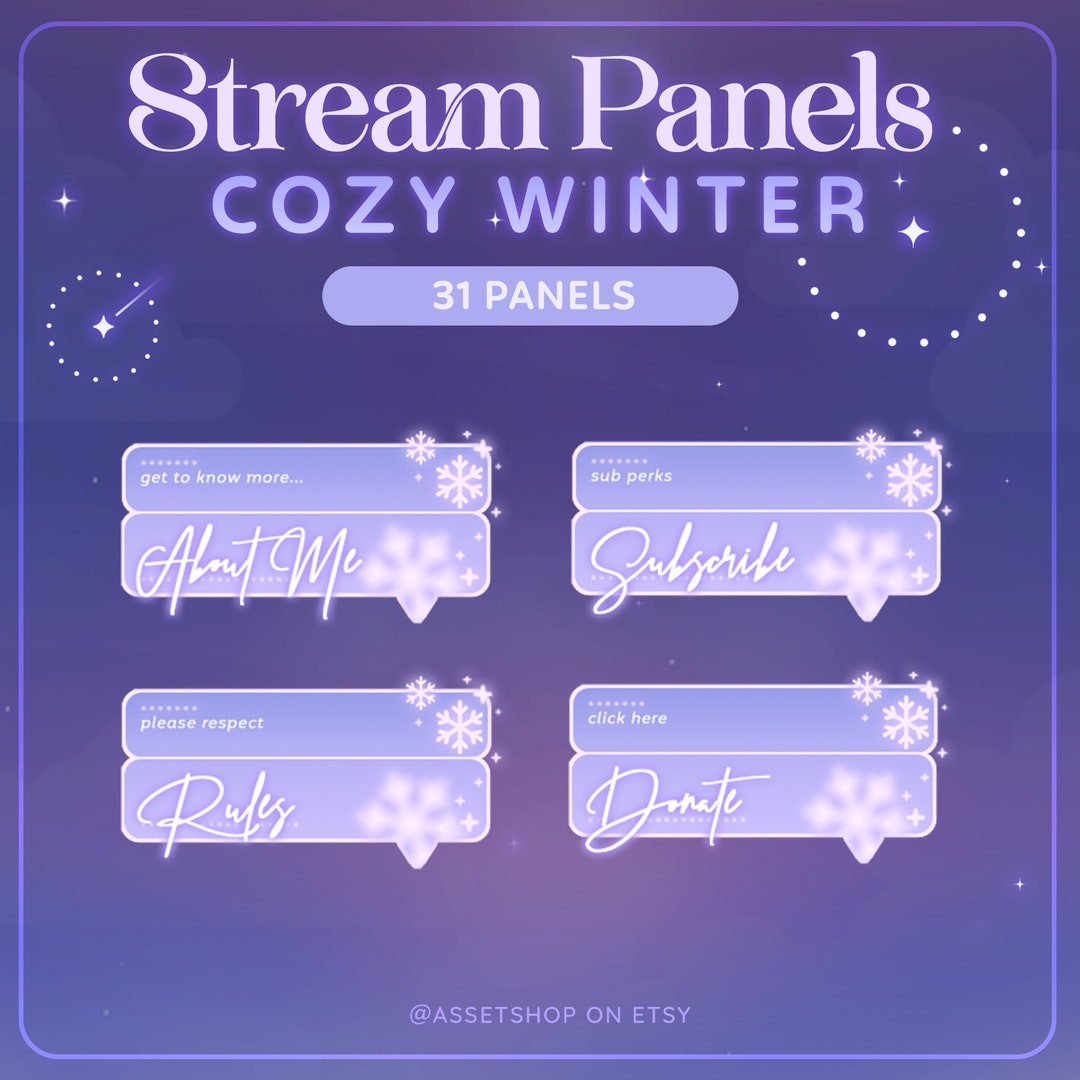 Cozy Winter Twitch Streamer Panels Pastel Blue Pink Snow Snowflake Info ...