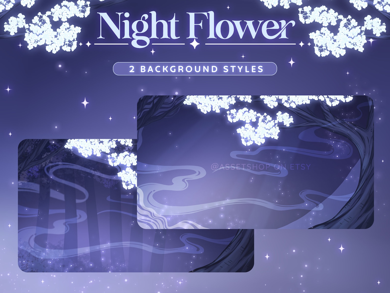 Night Flower - Twitch Streamer Set | Vtuber Overlay | Background ...