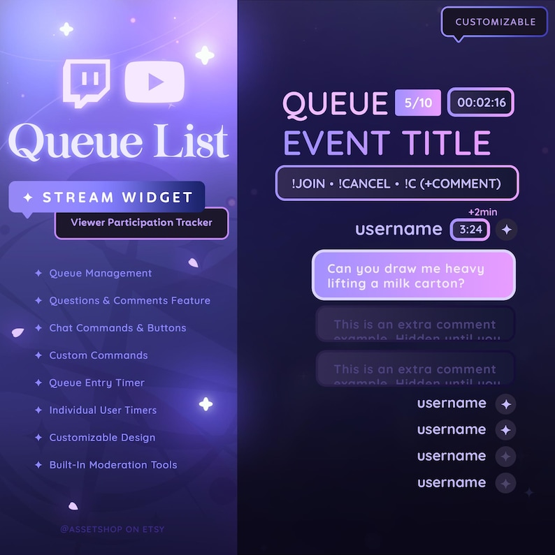 Queue List Event Widget - for Twitch and Youtube Streamers | Vtubers | Task | Viewer Incentive ...