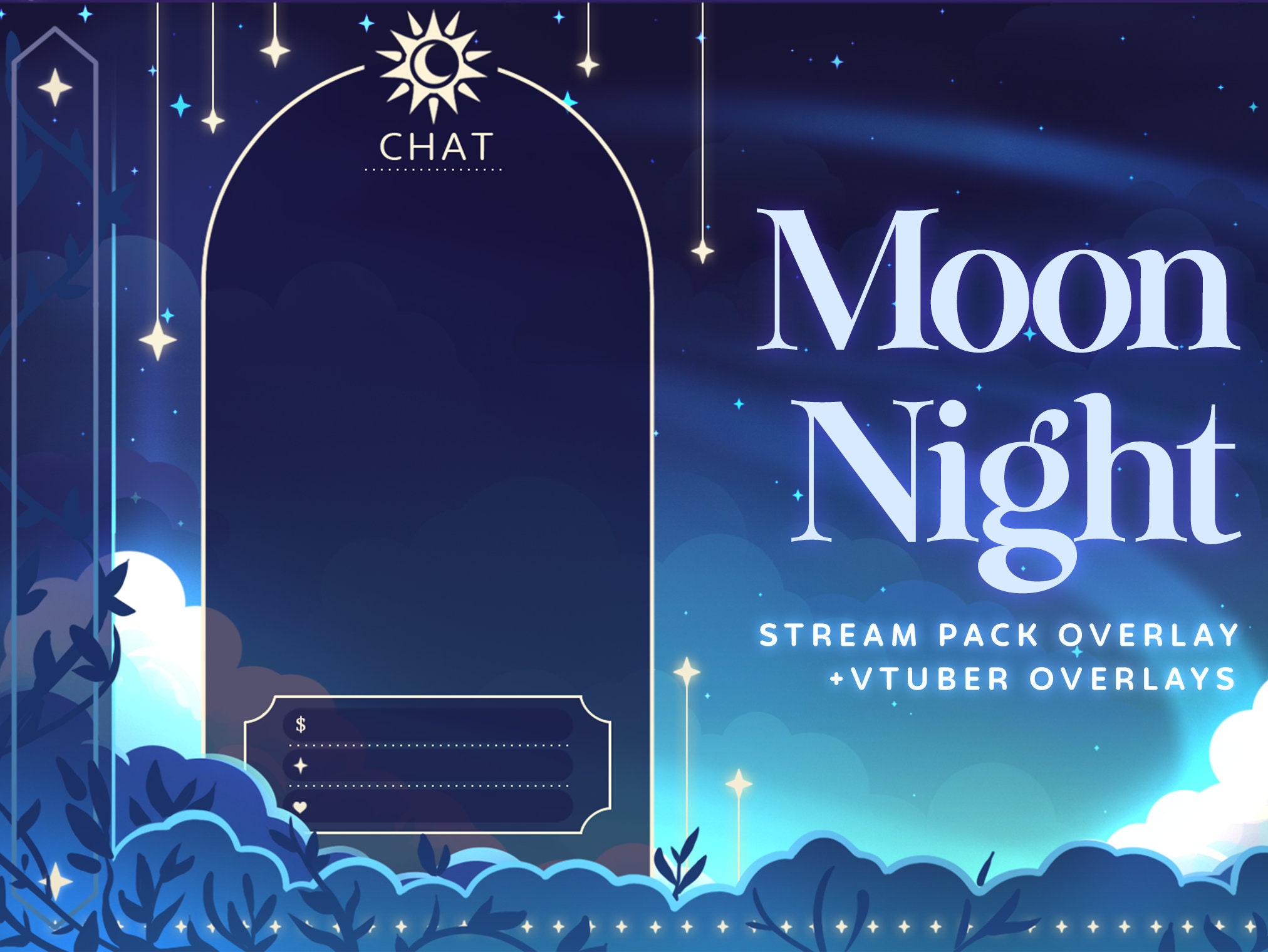 Moon Night Twitch Stream Overlay Set - Vtuber Asset | Just Chatting ...