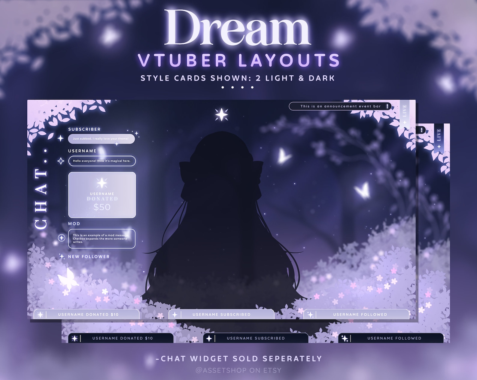 Dream Twitch Streamer Pack - Customizable | Overlay | Purple ...