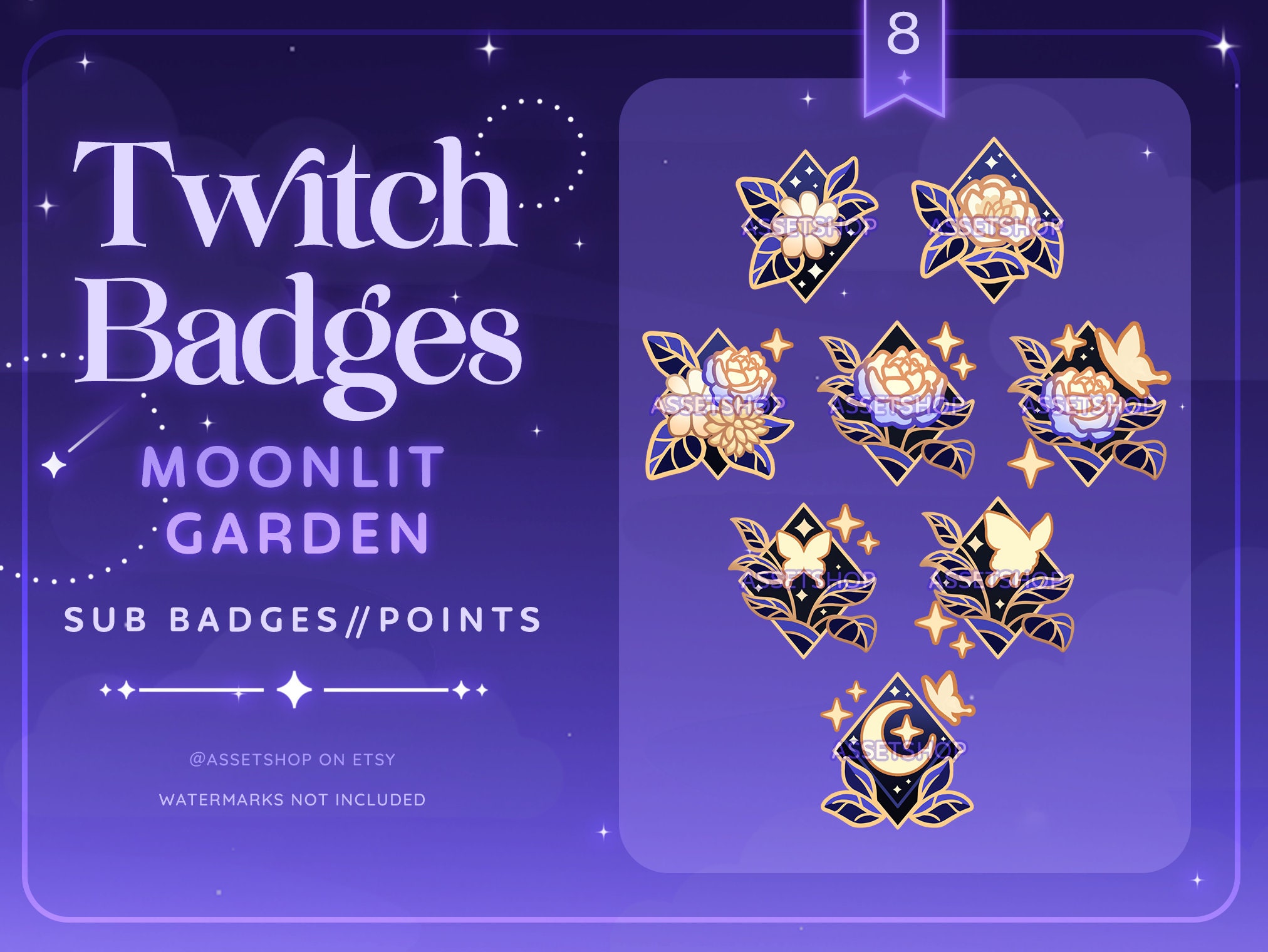 Moonlit Garden Twitch Sub Badges | Floral Butterfly Twitch Streamer ...
