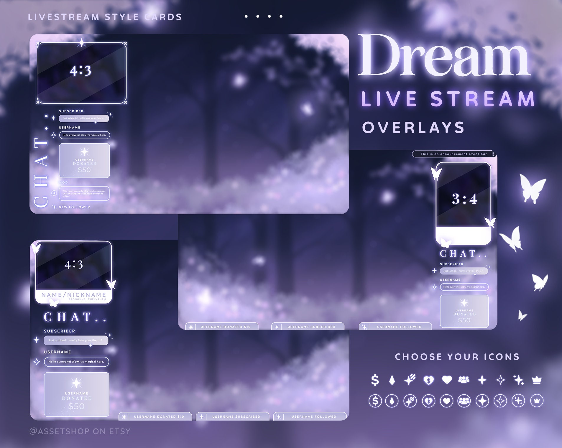 Dream Twitch Streamer Pack - Customizable | Overlay | Purple ...