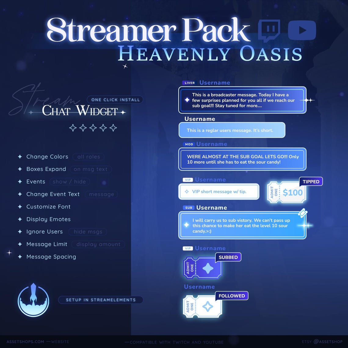 Heavenly Oasis Chat Widget - Twitch & Youtube Stream | Streamelements OBS | Customizable ...