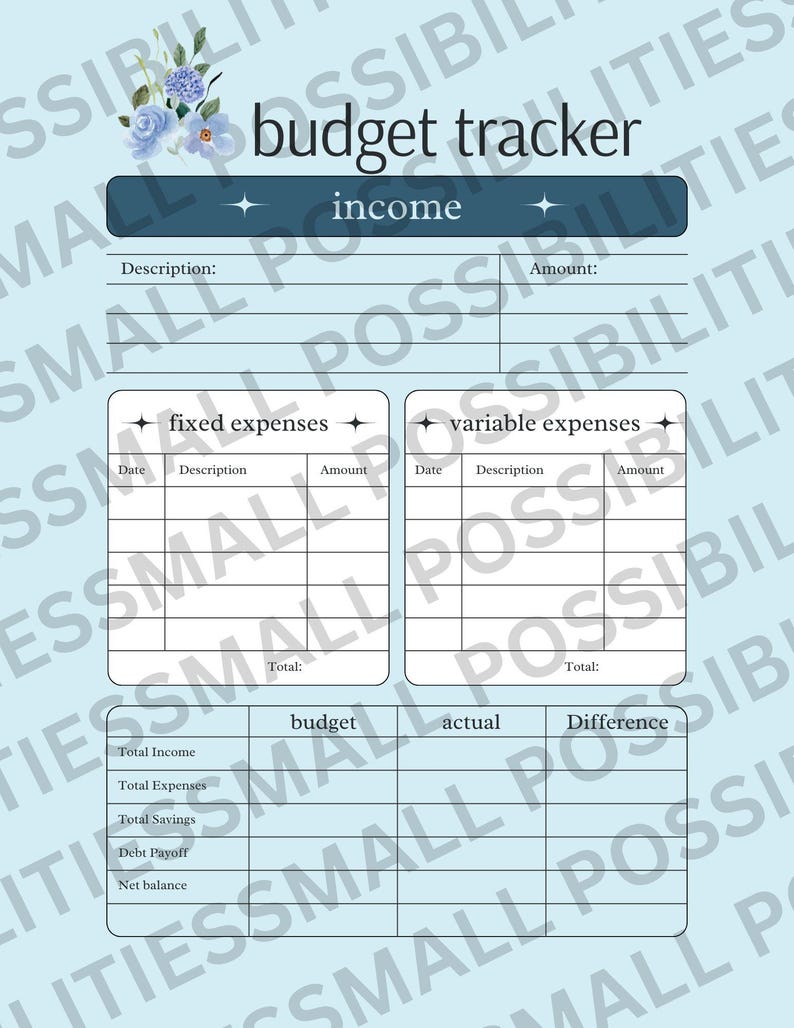 Budget Tracker Printable Monthly Budget Planner Fixed & Variable ...