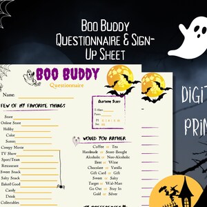 Boo Buddy Questionnaire, Gift Exchange Questionnaire, Halloween, Sign ...