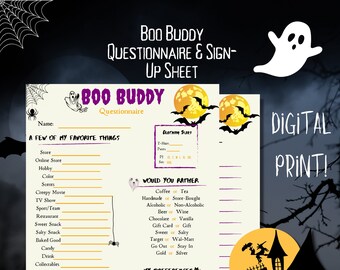 Boo Buddy Questionnaire, Gift Exchange Questionnaire, Halloween, Sign ...