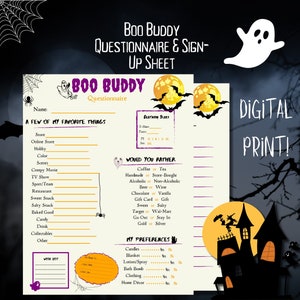 Boo Buddy Questionnaire, Gift Exchange Questionnaire, Halloween, Sign ...