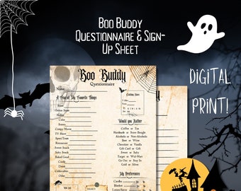 Boo Buddy Questionnaire, Gift Exchange Questionnaire, Halloween, Sign ...
