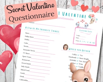 Secret Valentine Questionnaire, Digital Print, Printable, Valentine's ...