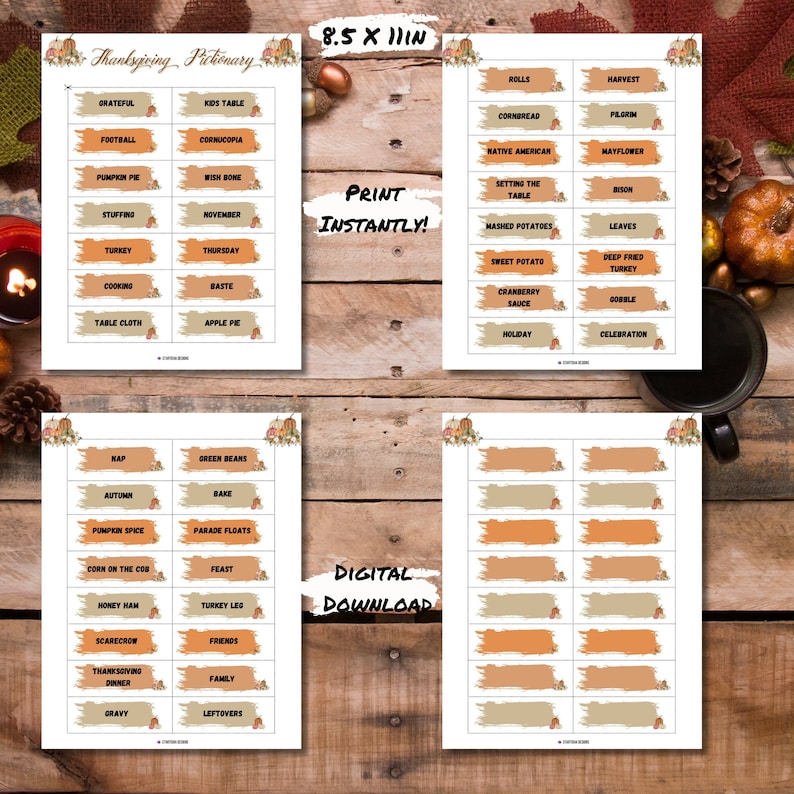 Thanksgiving Pictionary Game, Digital Download, Printable - Etsy