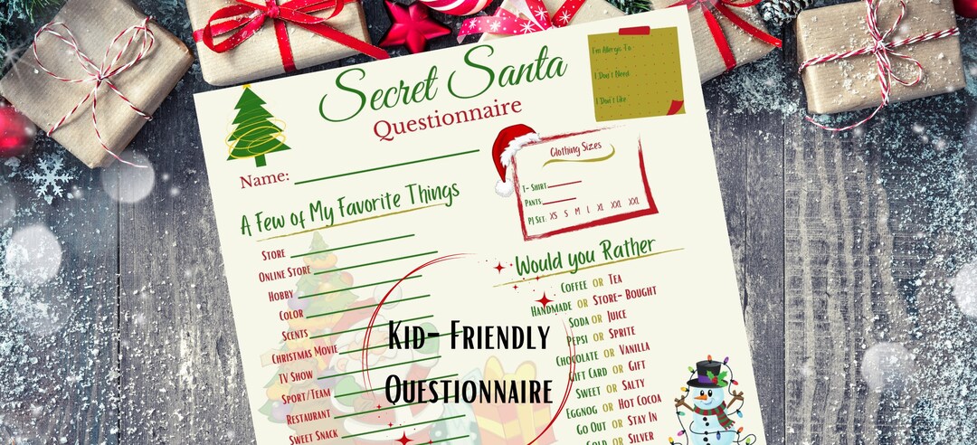 Kid-friendly Secret Santa Questionnaire - Etsy