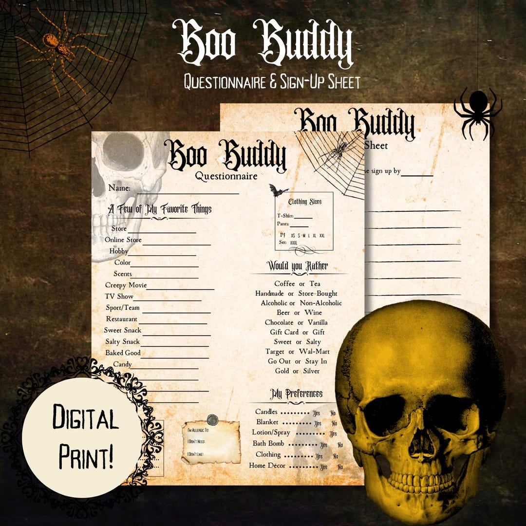Boo Buddy Questionnaire, Gift Exchange Questionnaire, Halloween, Sign ...