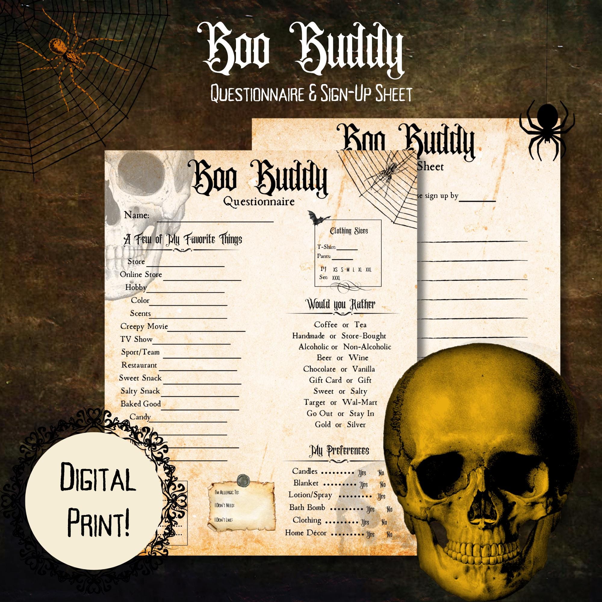 Boo Buddy Questionnaire, Gift Exchange Questionnaire, Halloween, Sign ...