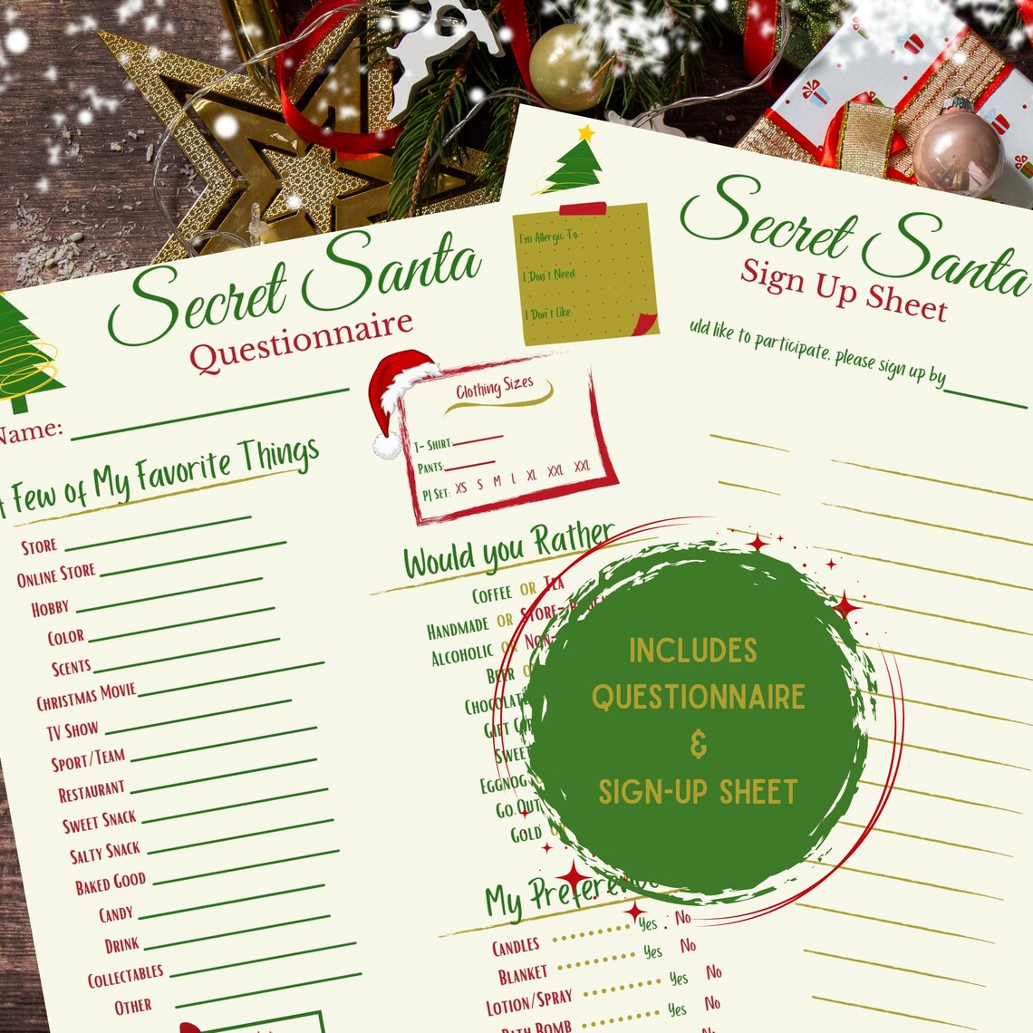Secret Santa Questionnaire & Sign up Sheet | Etsy