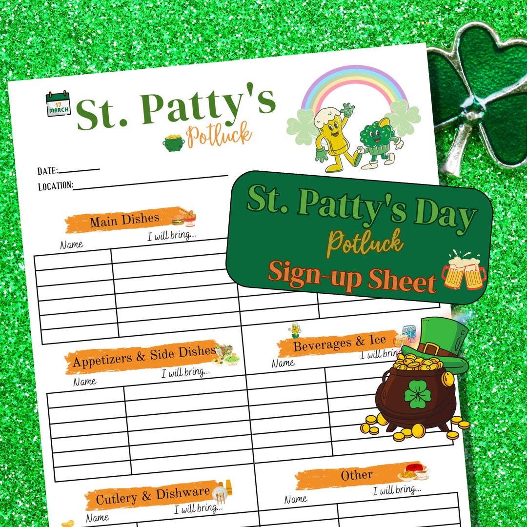 St. Patrick's Day Potluck Sign-up Sheet, Digital Print, Printable, St ...