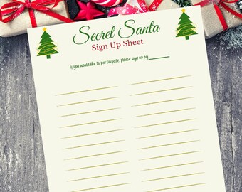 Printable Secret Santa Sign up Sheet, Christmas Gift Exchange Sign up ...