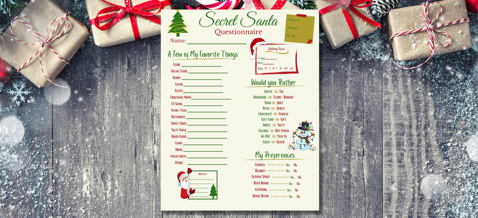 Kid-friendly Secret Santa Questionnaire - Etsy