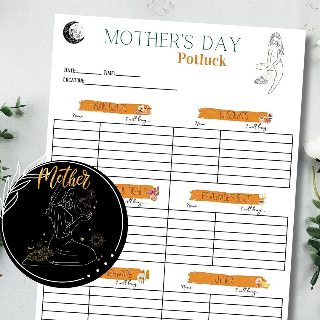 Mother's Day Potluck Sign-up Sheet, Digital Print, Printable, Cookout ...