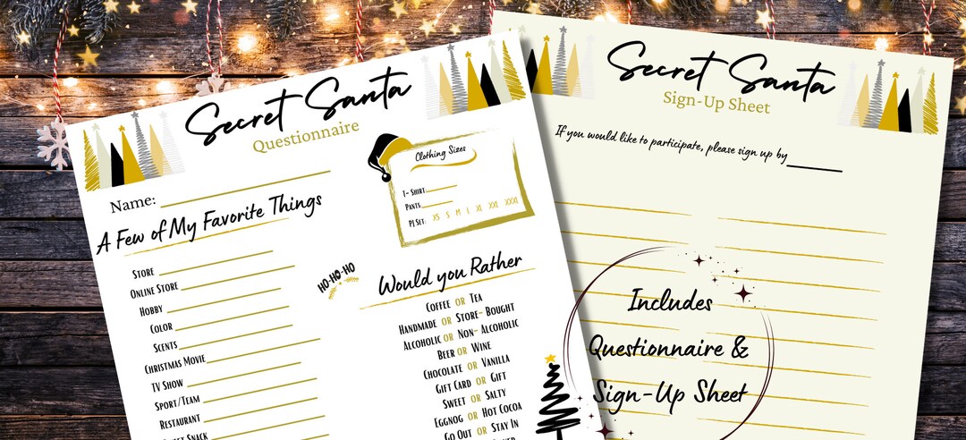 Secret Santa Questionnaire & Sign up Sheet - Etsy