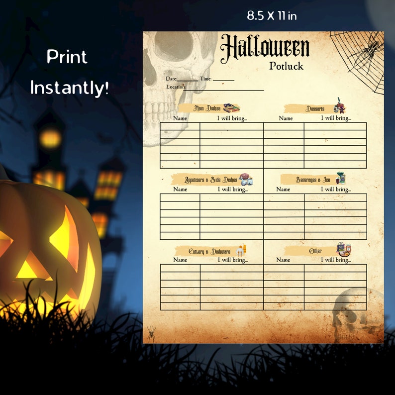 Halloween Potluck Sign-up Sheet Cookout BBQ - Etsy