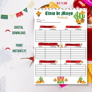 Cinco De Mayo Potluck Sign-up Sheet, Printable, Digital Print - Etsy
