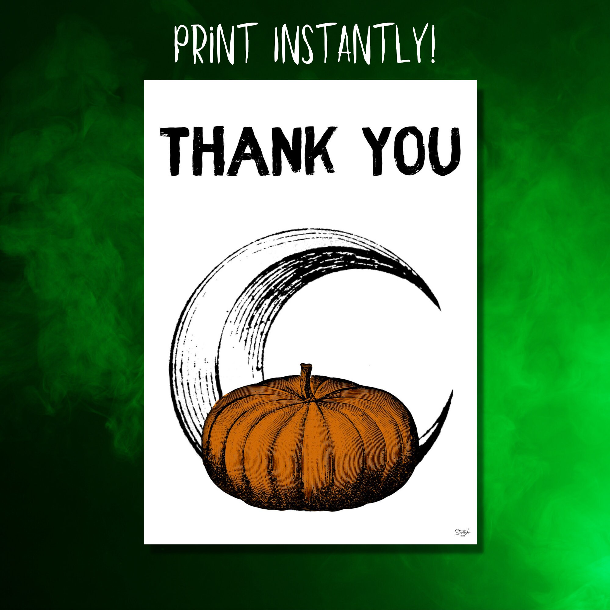 Halloween Thank You Card Printable Digital Print Pumpkin - Etsy