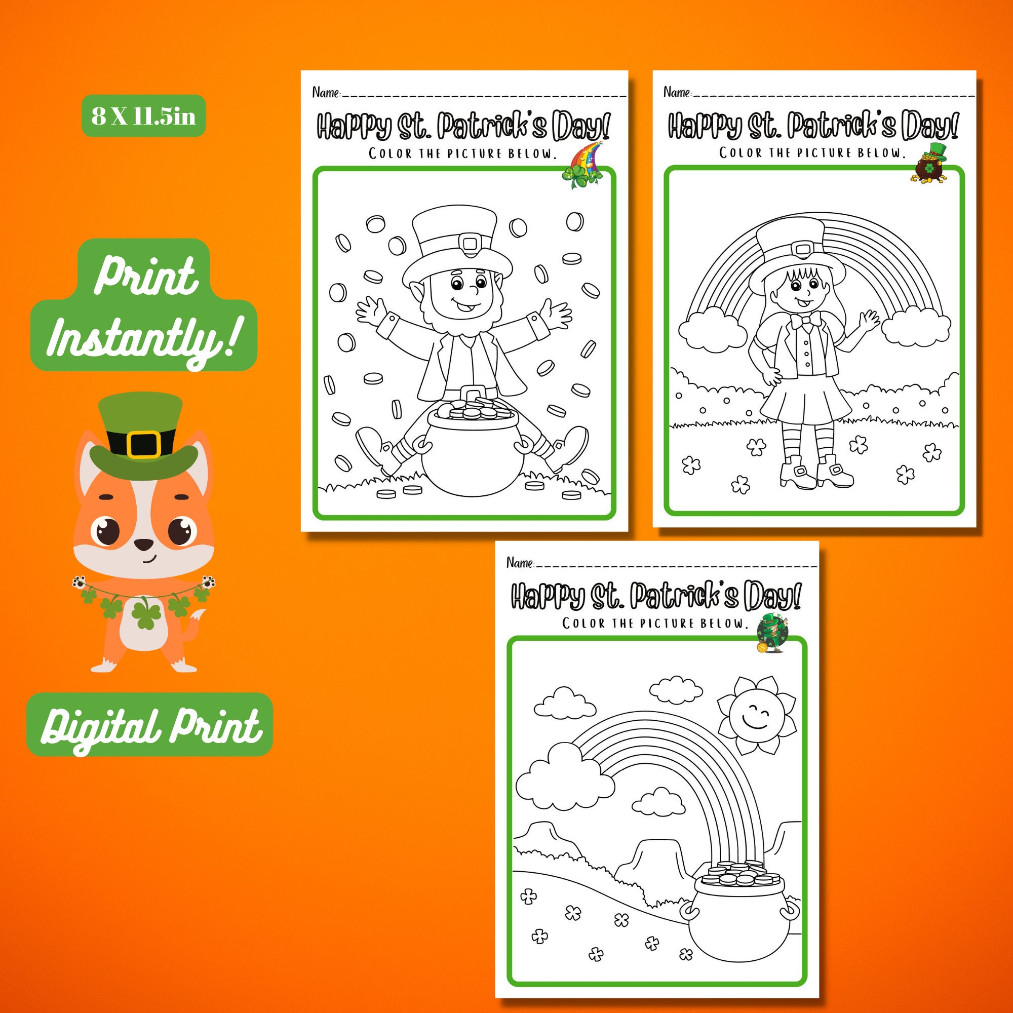 St. Patrick's Day Coloring Sheets, Digital Print, Printable, St. Patty ...