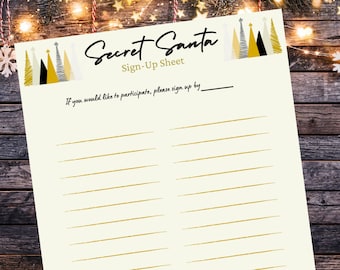 Printable Secret Santa Sign up Sheet, Christmas Gift Exchange Sign up ...