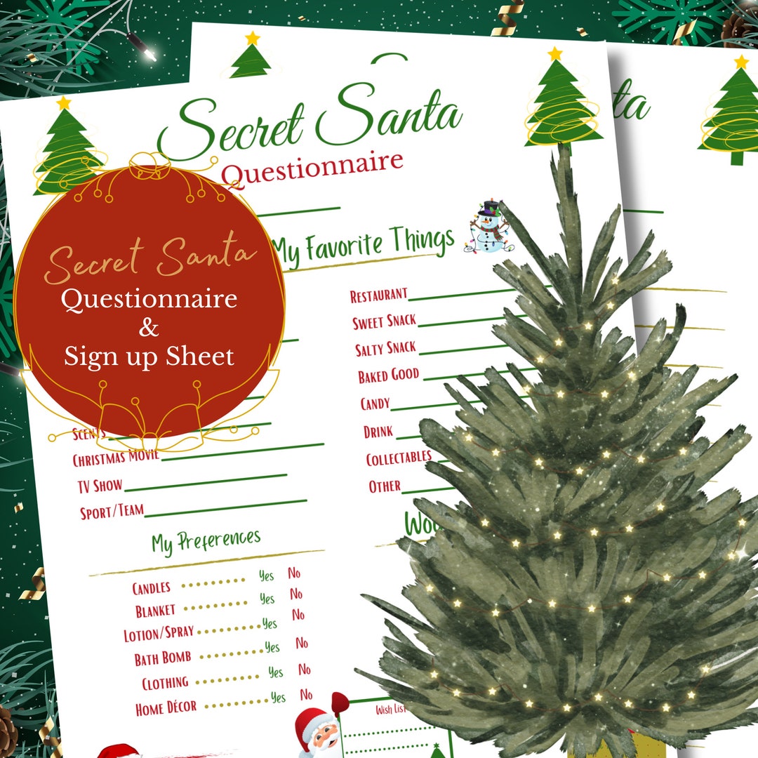 Secret Santa Questionnaire and Sign up Sheet, Christmas, Printable ...