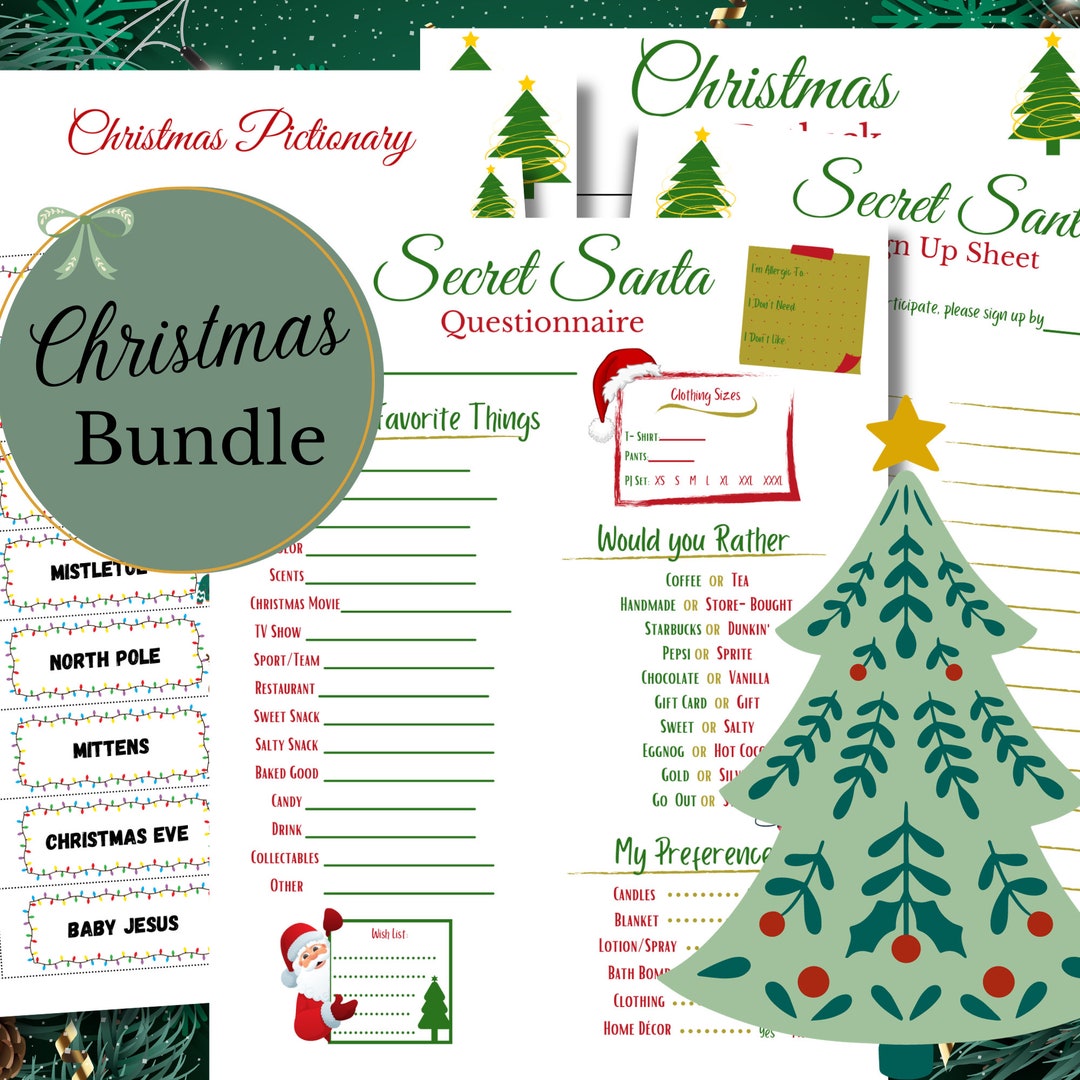 Christmas Bundle, Gift Exchange Questionnaire, Potluck Sign-up Sheet ...