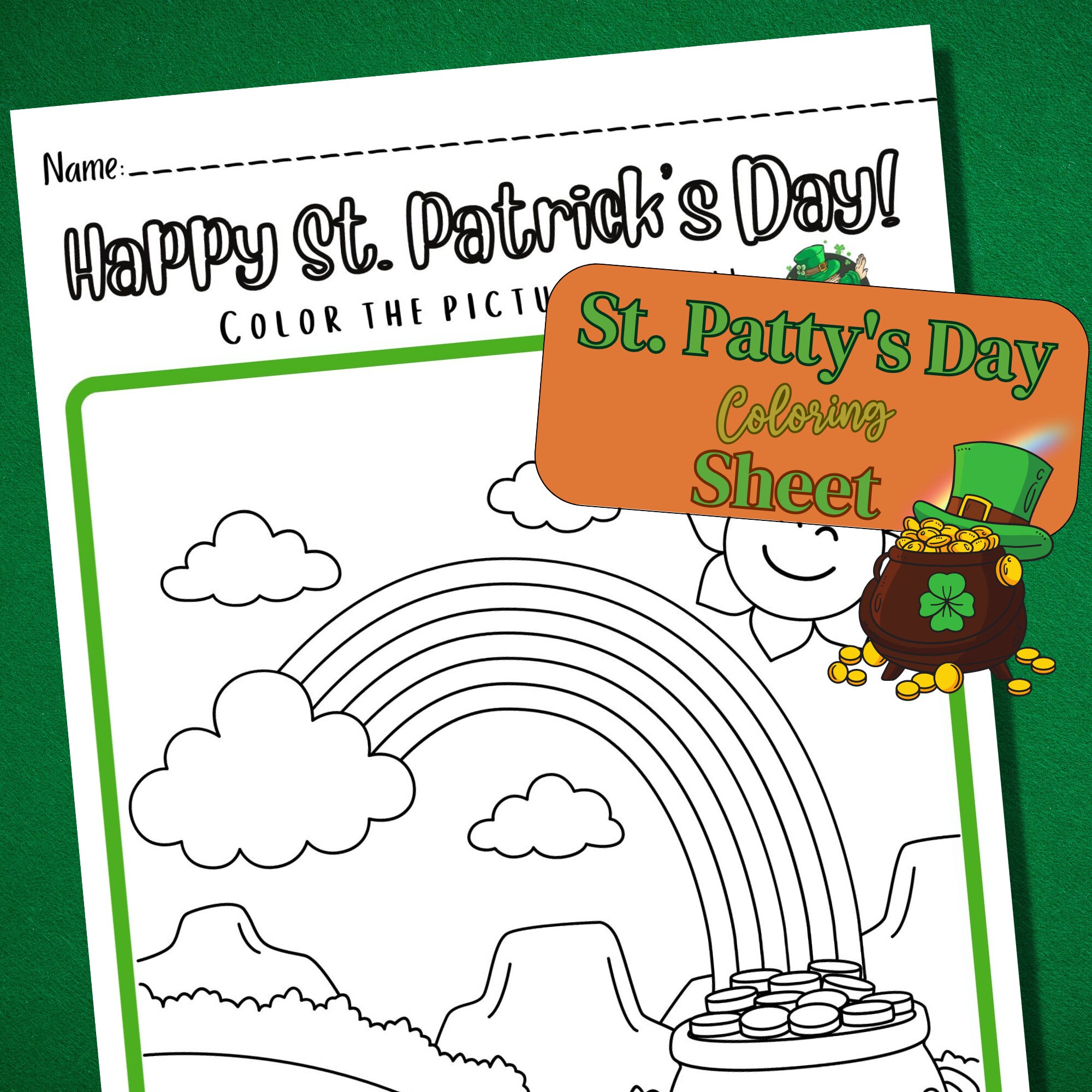 St. Patrick's Day Coloring Sheet, Digital Print, Printable, St. Patty's ...