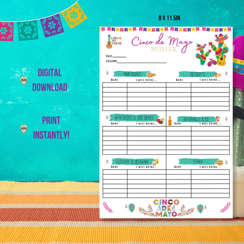 Cinco De Mayo Potluck Sign-up Sheet, Printable, Digital Print - Etsy