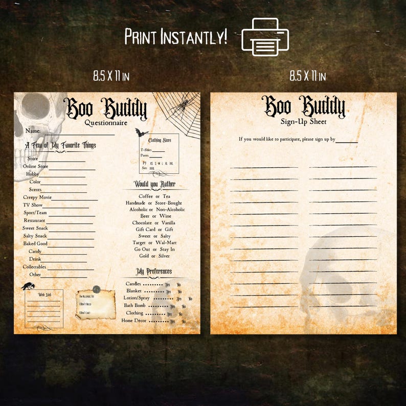 Boo Buddy Questionnaire, Gift Exchange Questionnaire, Halloween, Sign ...