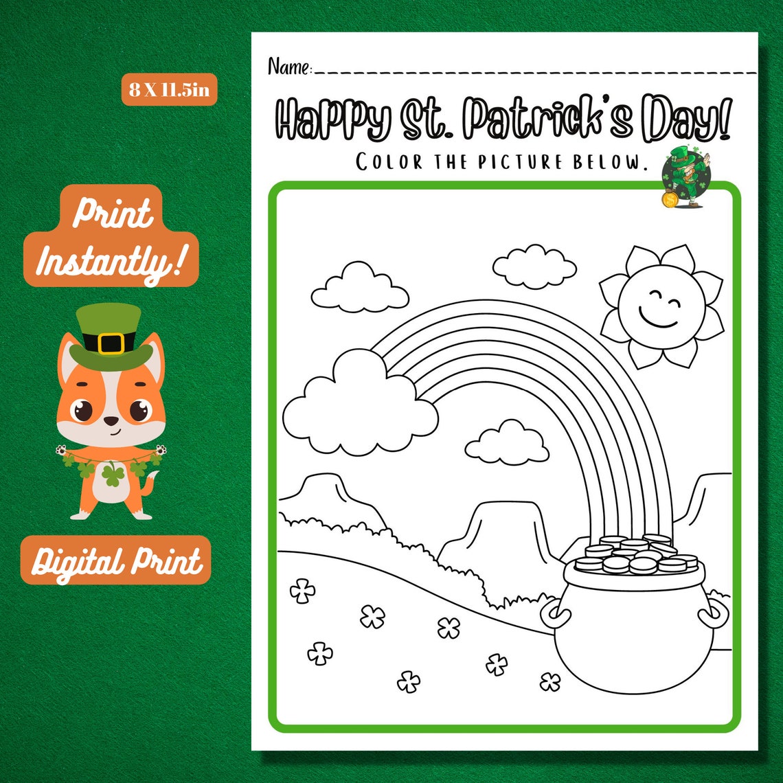 St. Patrick's Day Coloring Sheet, Digital Print, Printable, St. Patty's ...