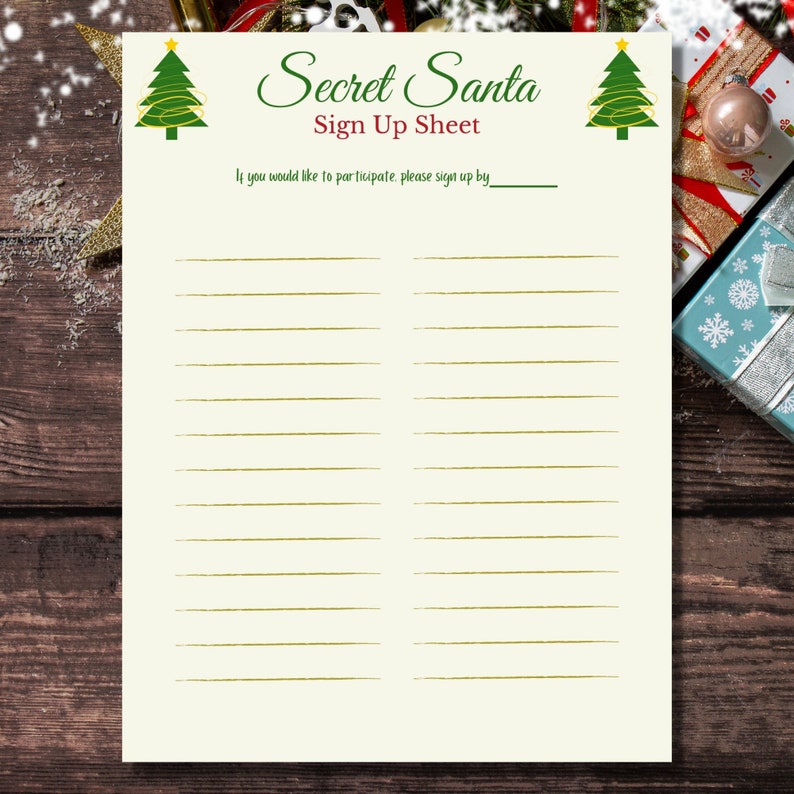 Secret Santa Questionnaire & Sign up Sheet | Etsy