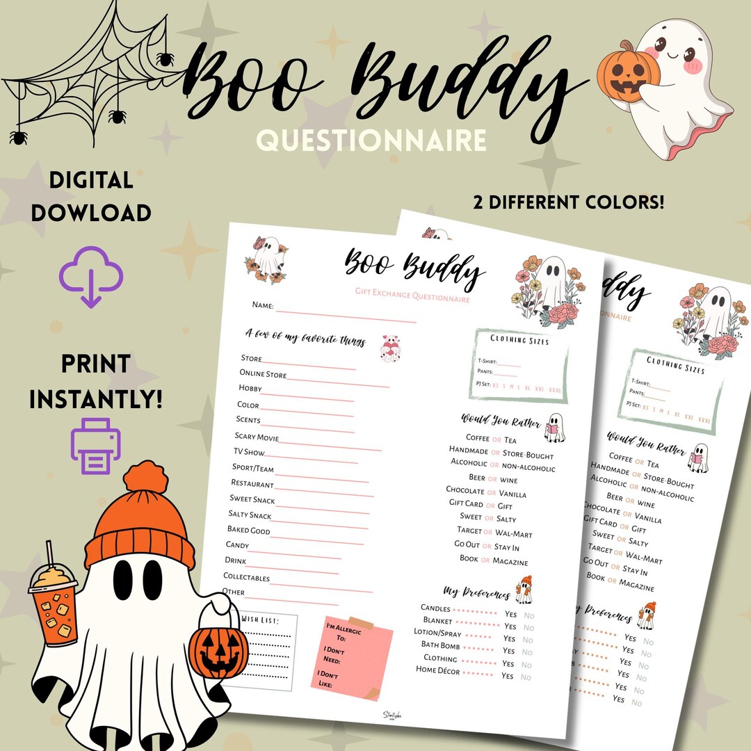 Halloween Boo Buddy Questionnaire: Ghost & Flowers Gift Exchange ...