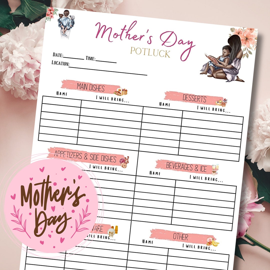Mother's Day Potluck Sign-up Sheet, Digital Print, Printable, Print ...