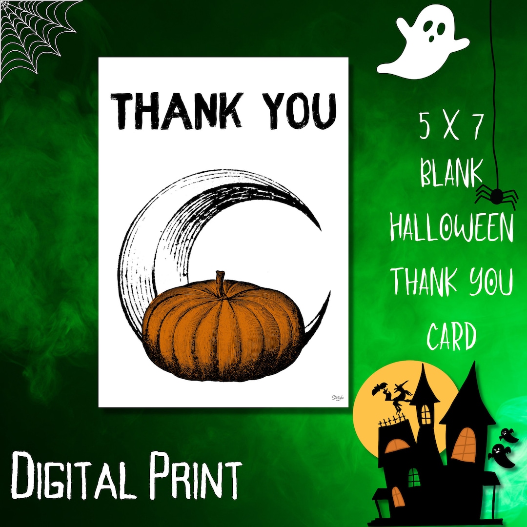 Halloween Thank You Card, Printable, Digital Print, Pumpkin, Moon ...
