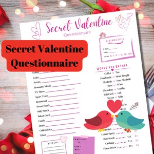 Secret Valentine Questionnaire, Digital Print, Printable, Valentine's ...