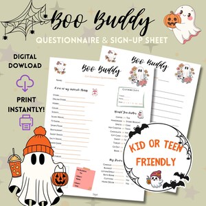 Halloween Boo Buddy Questionnaire & Sign-up Sheet: Kid/teen Gift ...