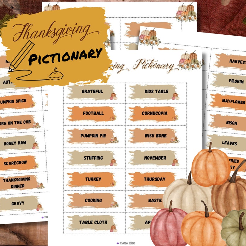 Thanksgiving Pictionary Game, Digital Download, Printable - Etsy