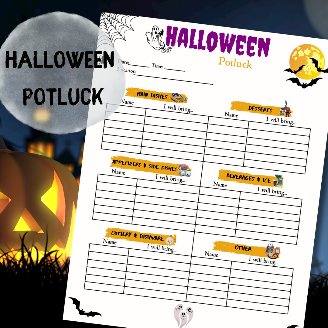 Halloween Potluck Sign-up Sheet, Cookout, BBQ - Etsy