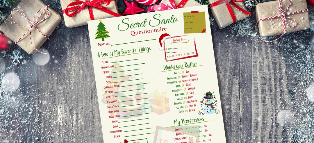 Secret Santa Questionnaire - Etsy